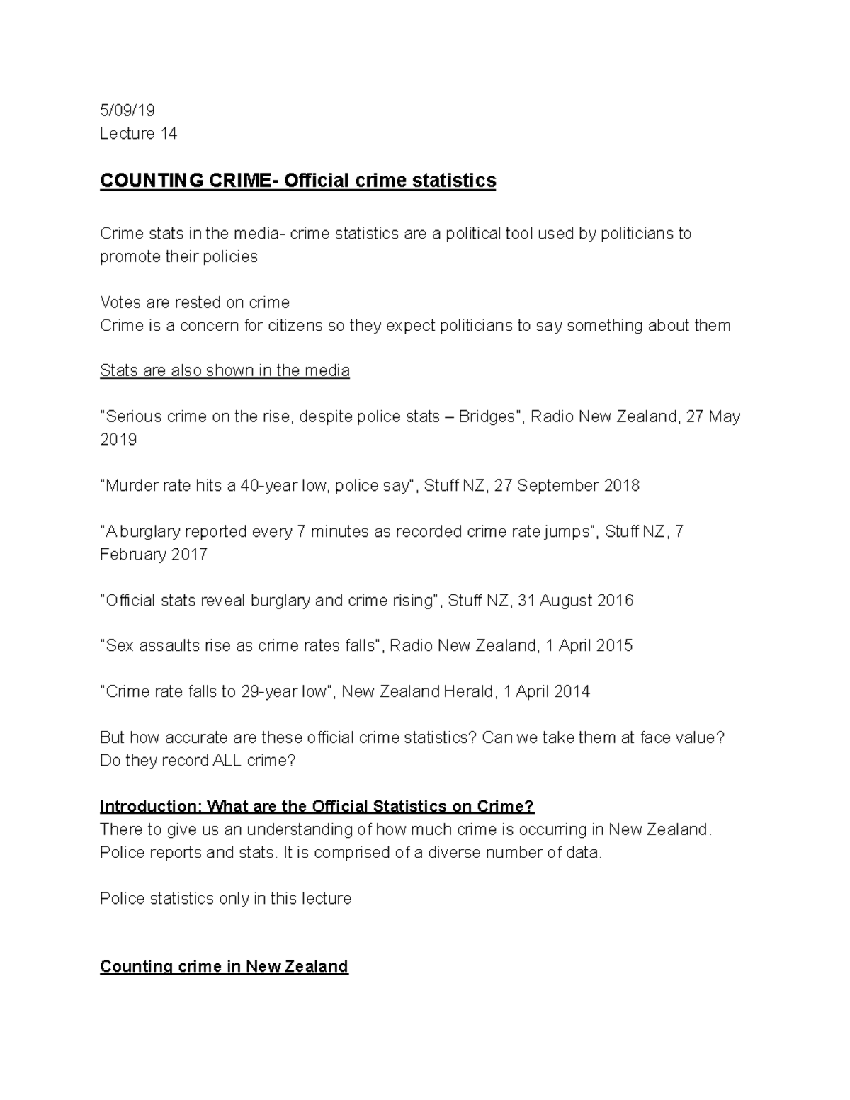 CRIM111-Lecture 14 - crim - 5/09/19Lecture 14 COUNTING CRIME- Official ...