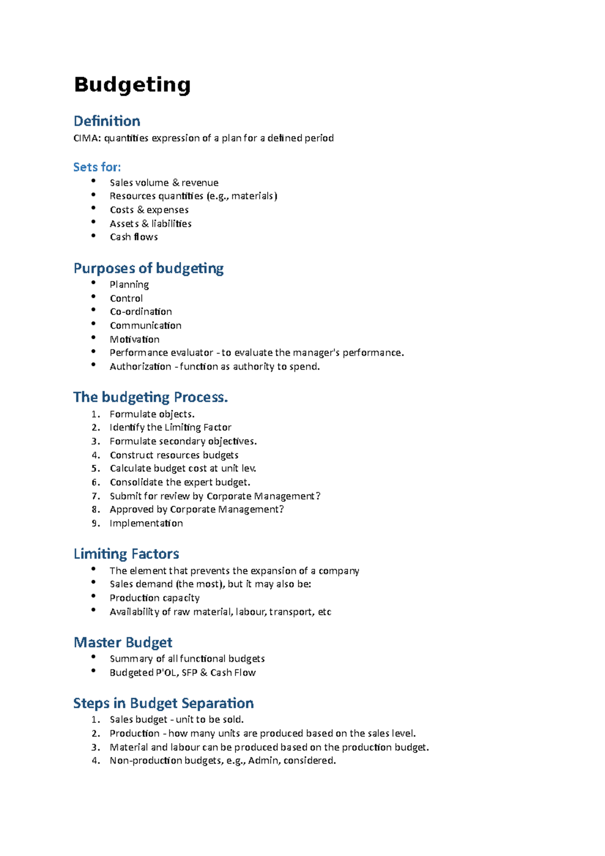 Budgeting (Management Accounting) - Budgeting Definition CIMA ...