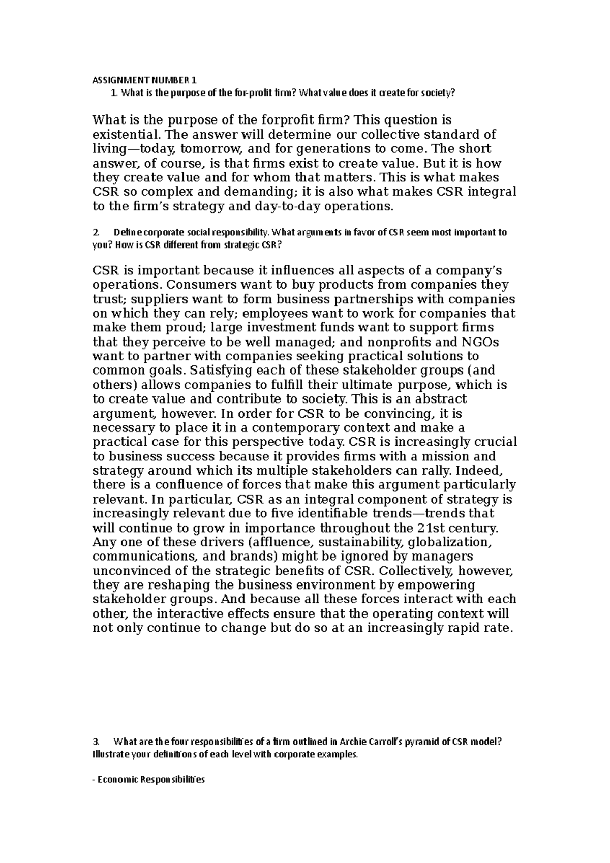 Assignment Number 1 - reference only - ASSIGNMENT NUMBER 1 1. What is ...