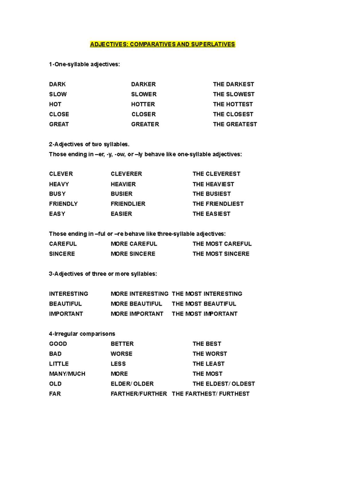 Adjectives-theory 2 - Repaso adjetivos - ADJECTIVES: COMPARATIVES AND ...