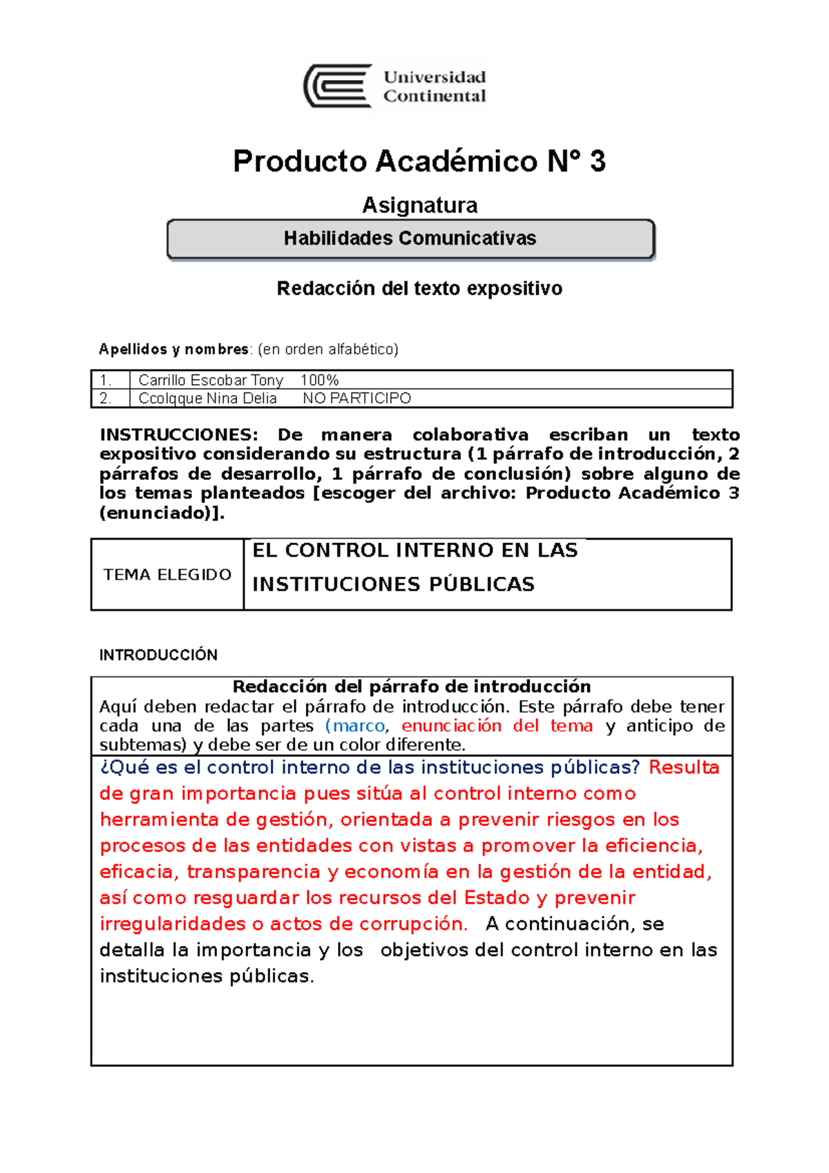 3. Producto Académico 3 Habilidades Comunicativas - Producto Académico N° 3 Asignatura Redacción ...