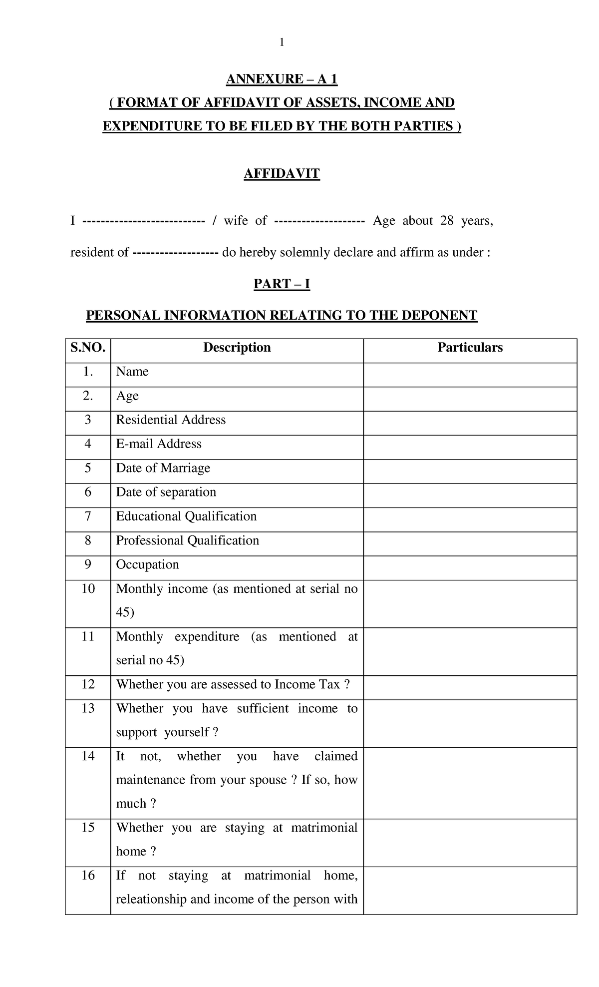 Annexure A 1 format - safa - ANNEXURE – A 1 ( FORMAT OF AFFIDAVIT OF ...