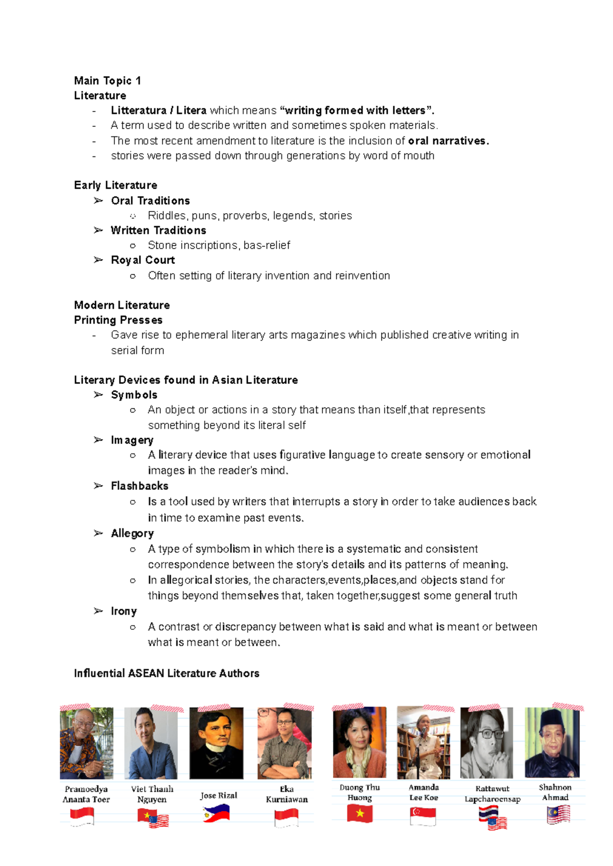Literature REV - NOTES - Main Topic 1 Literature - Litteratura / Litera ...