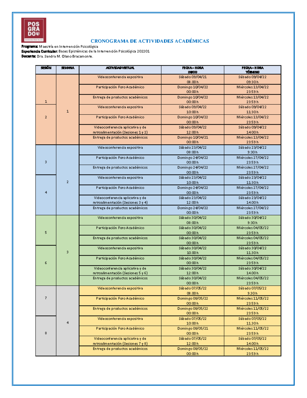 Cronograma desarrollo de actividades - CRONOGRAMA DE ACTIVIDADES ...