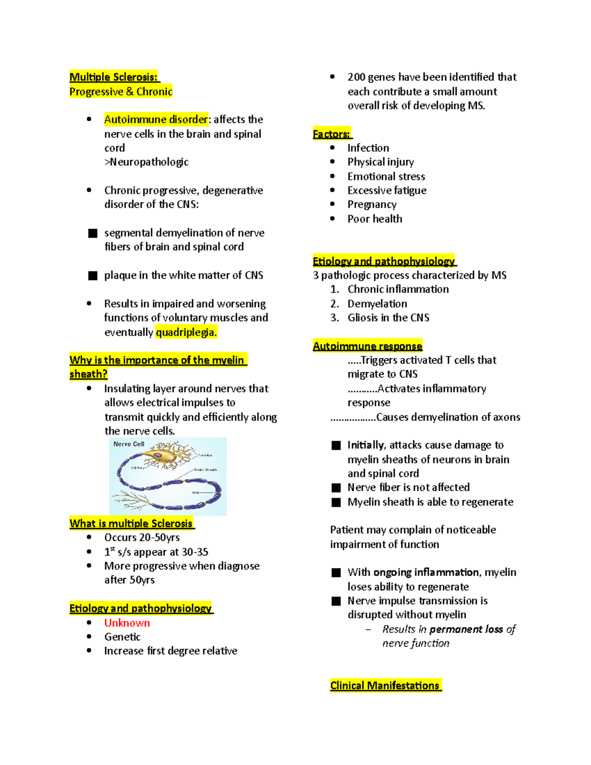 Ms - notes - Multiple Sclerosis: Progressive & Chronic Autoimmune ...