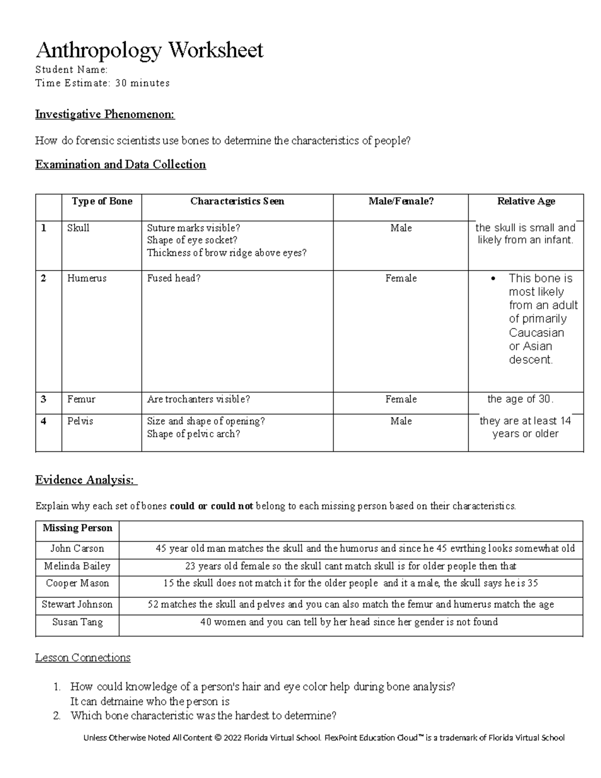 Anthropology - k,l;,, - Anthropology Worksheet Student Name: Time ...