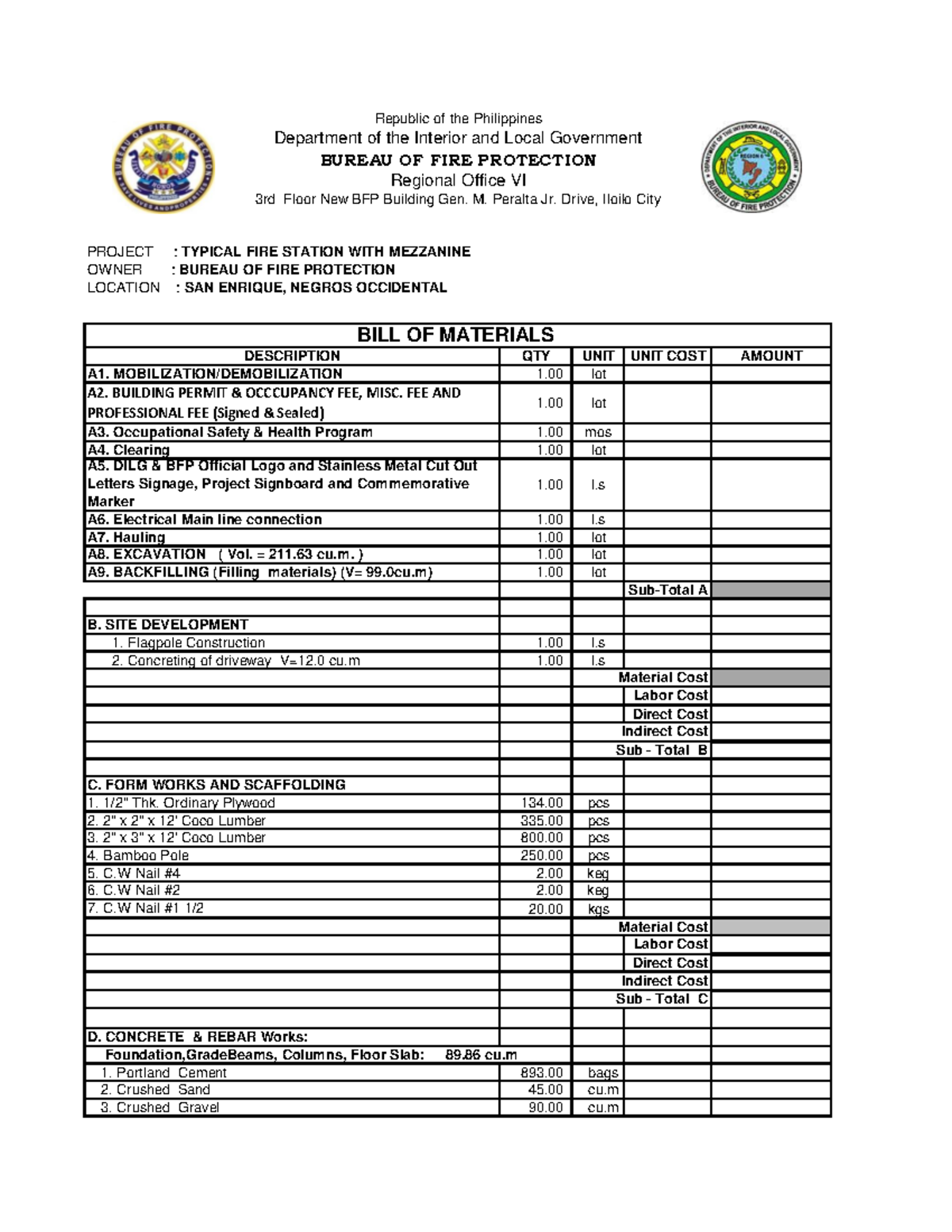 Bill of Materials San Enrique FS Bill of Materials San Enrique FS ...