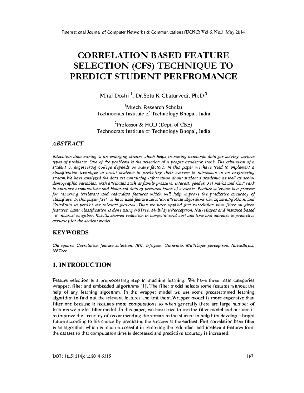 Correlation Between Features - Machine Learning Module - DOI : 10.5121 ...