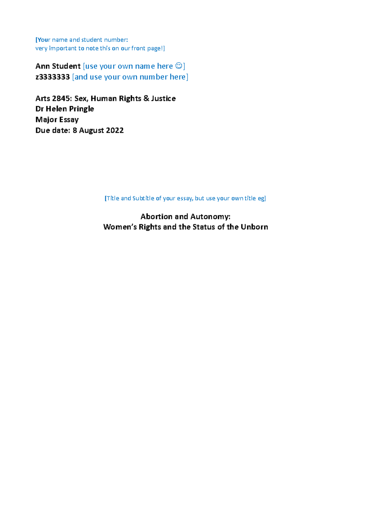 Arts 2845 2021 essay template - POLI 2025 - UniSA - Studocu