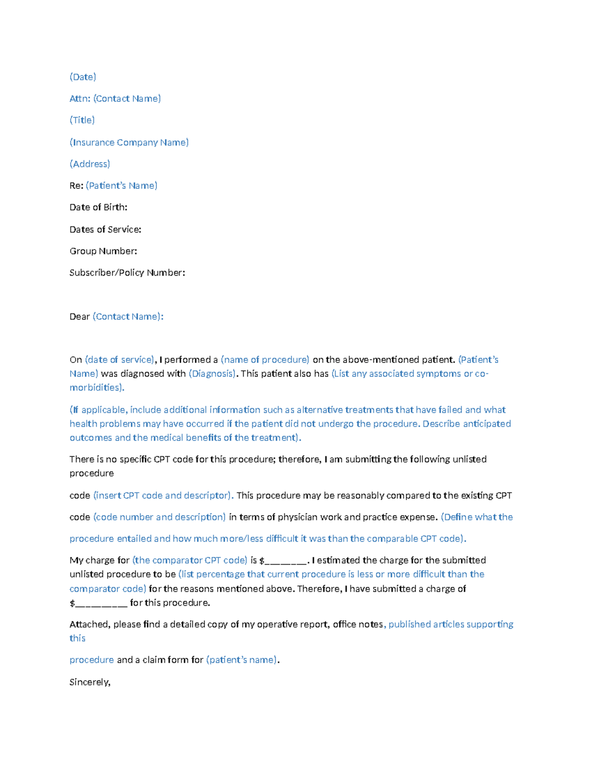 Sample Letter- coding - (Date) Attn: (Contact Name) (Title) (Insurance ...