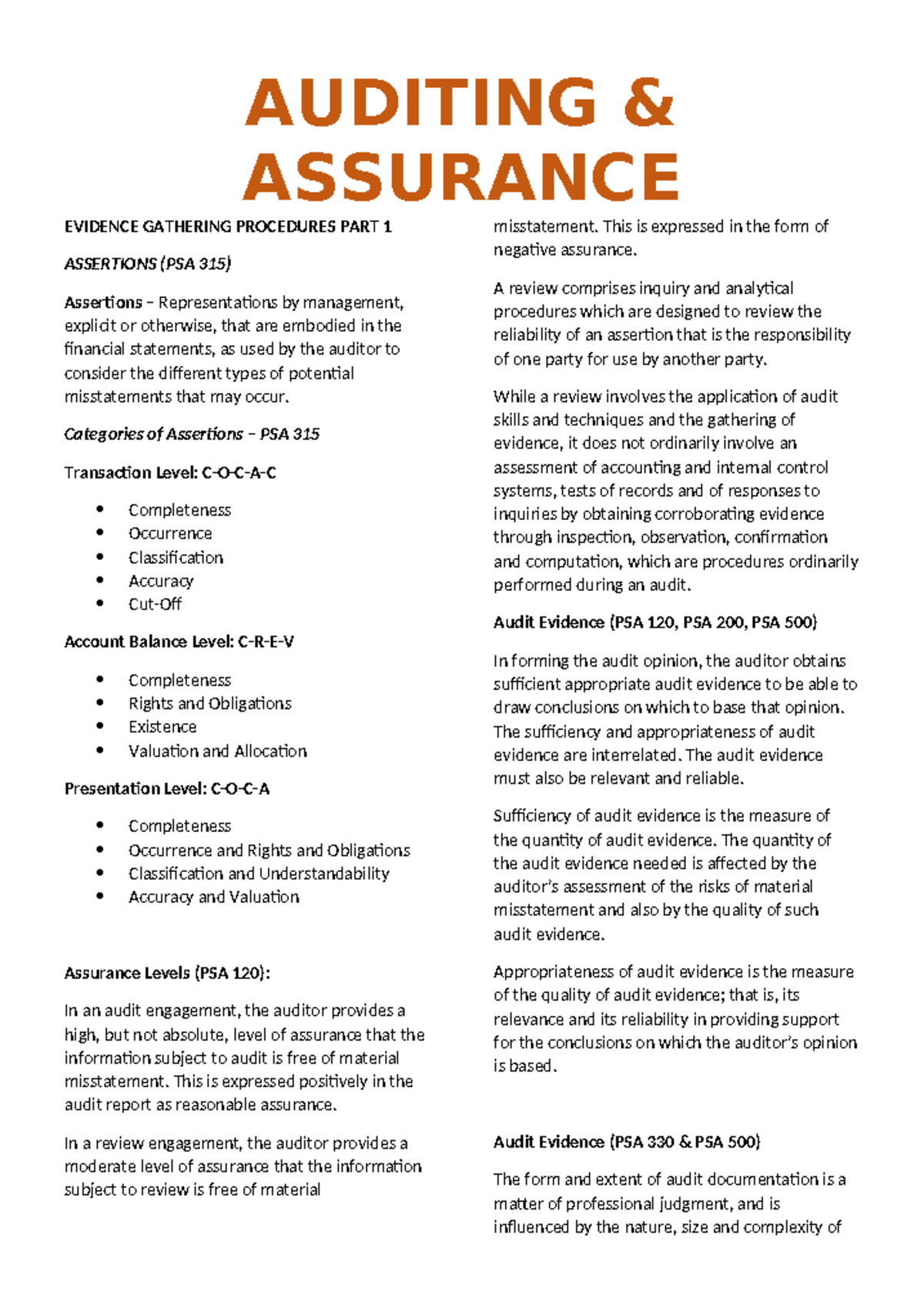 Audit cdef ghdjd - AUDITING & ASSURANCE EVIDENCE GATHERING PROCEDURES ...