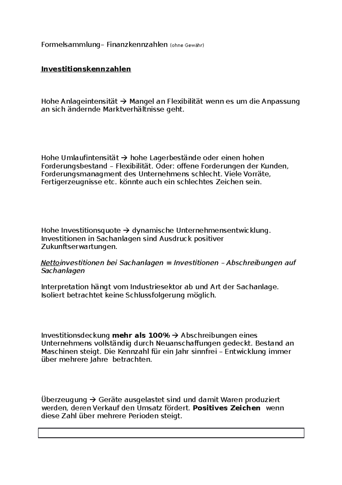 BFIN Formelsammlung - Sommer - Finanzierung I - IU - Studocu