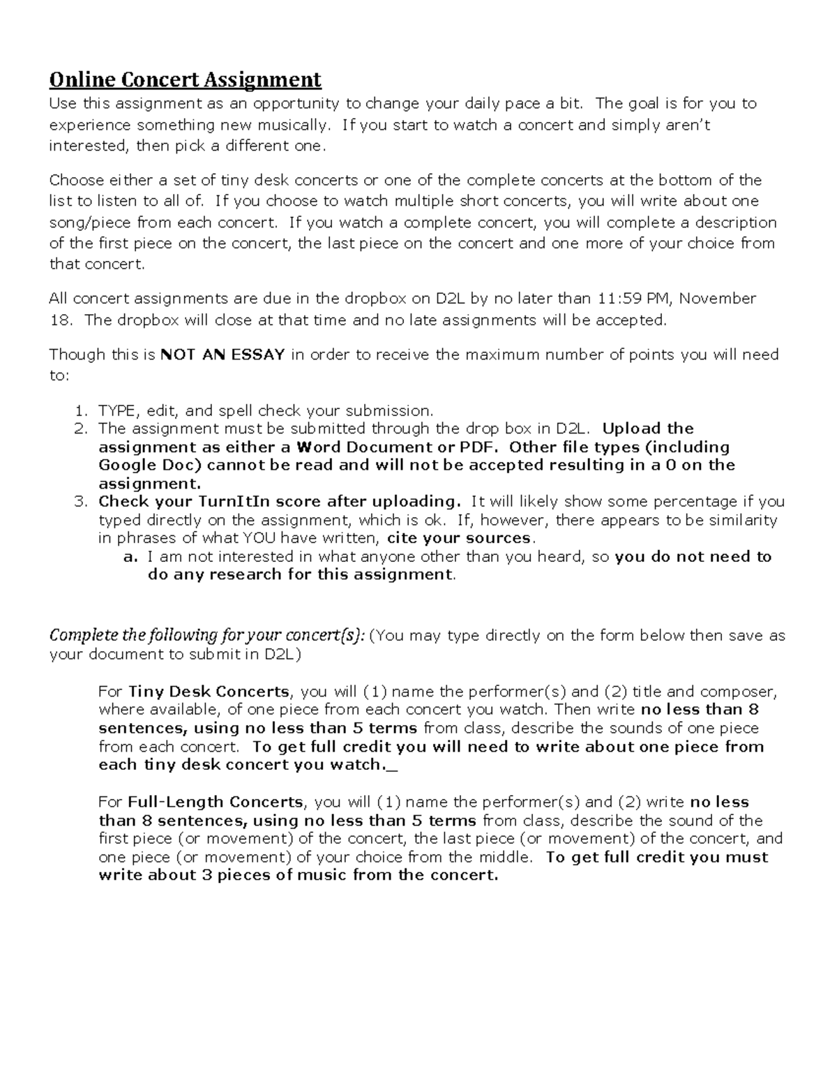 Concert Assignment Fall 2020 - Online Concert Assignment Use this ...