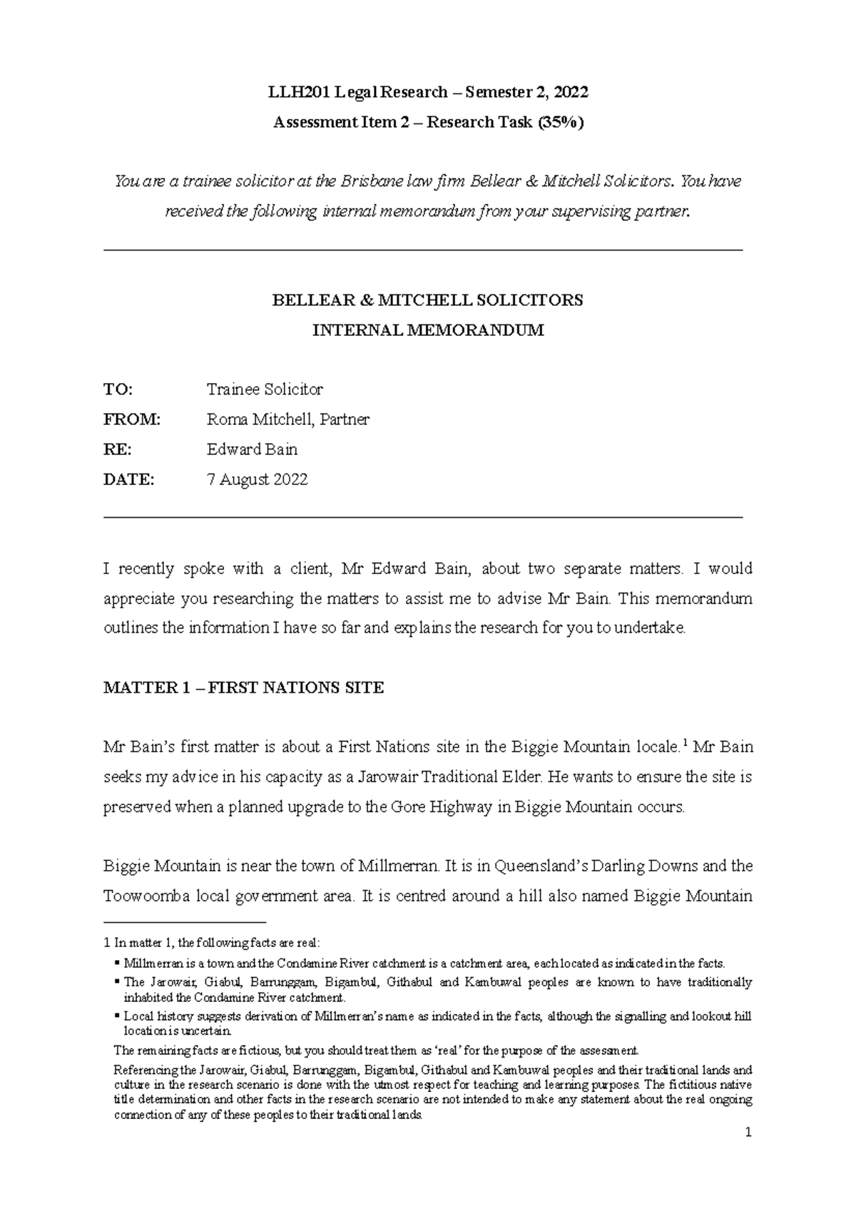 Assessment Item 2 Research Task Task Sheet Llh201 Legal Research Semester 2 2022 Assessment