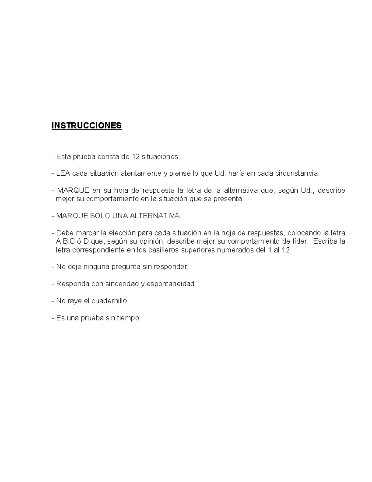Ceal Assessment y Pauta Corrección - INSTRUCCIONES Esta prueba consta de 12 situaciones. LEA ...