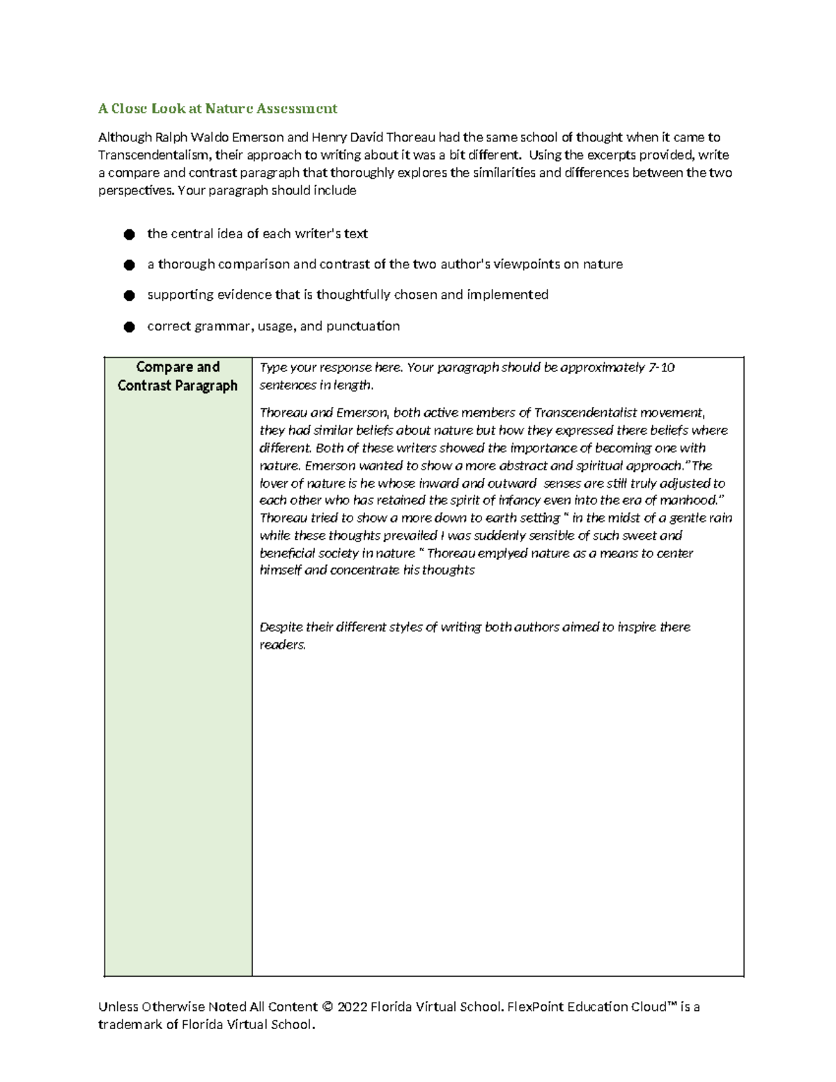 Close look nature assess rubric 8 - A Close Look at Nature Assessment ...