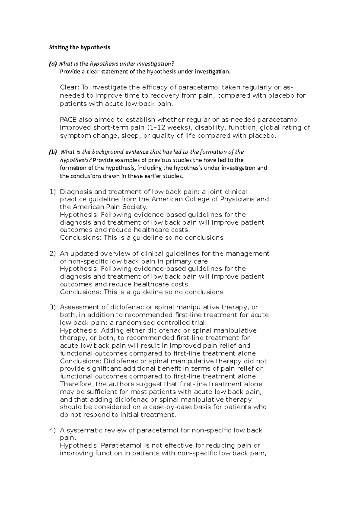 Clinical trial paper review II v2 - Stating the hypothesis (a) What is ...