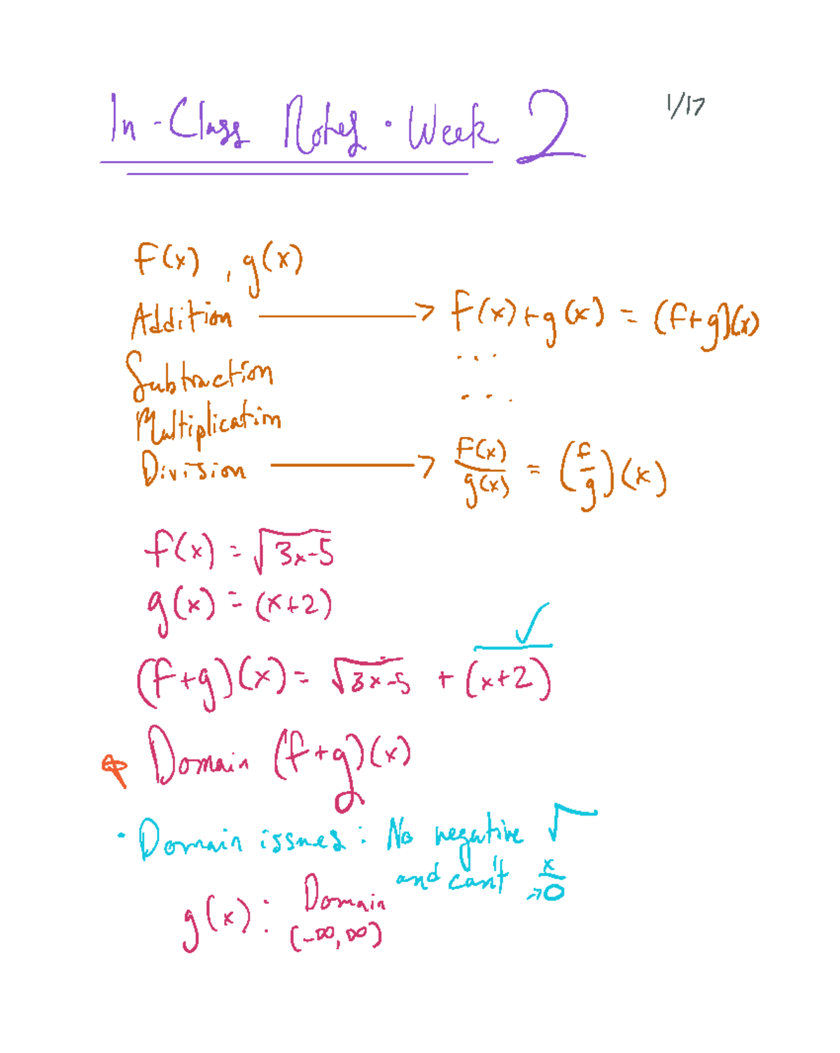 MAT-261 - Week 2 ~ In class notes - In Class Roby Week 2 f x g x ...