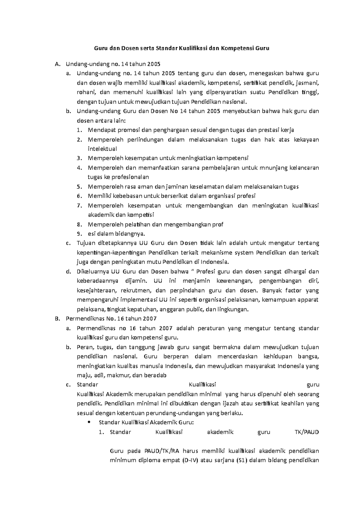 Guru dan Dosen serta Standar Kualifikasi dan Kompetensi Guru - Undang-undang no. 14 tahun 2005 a ...