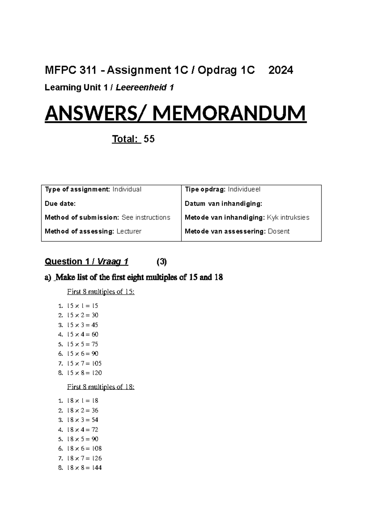 MFPC 311 ASSIGNMENT/OPDRAG 1C 2023/2024 MEMORANDUMS - MFPC 311 ...