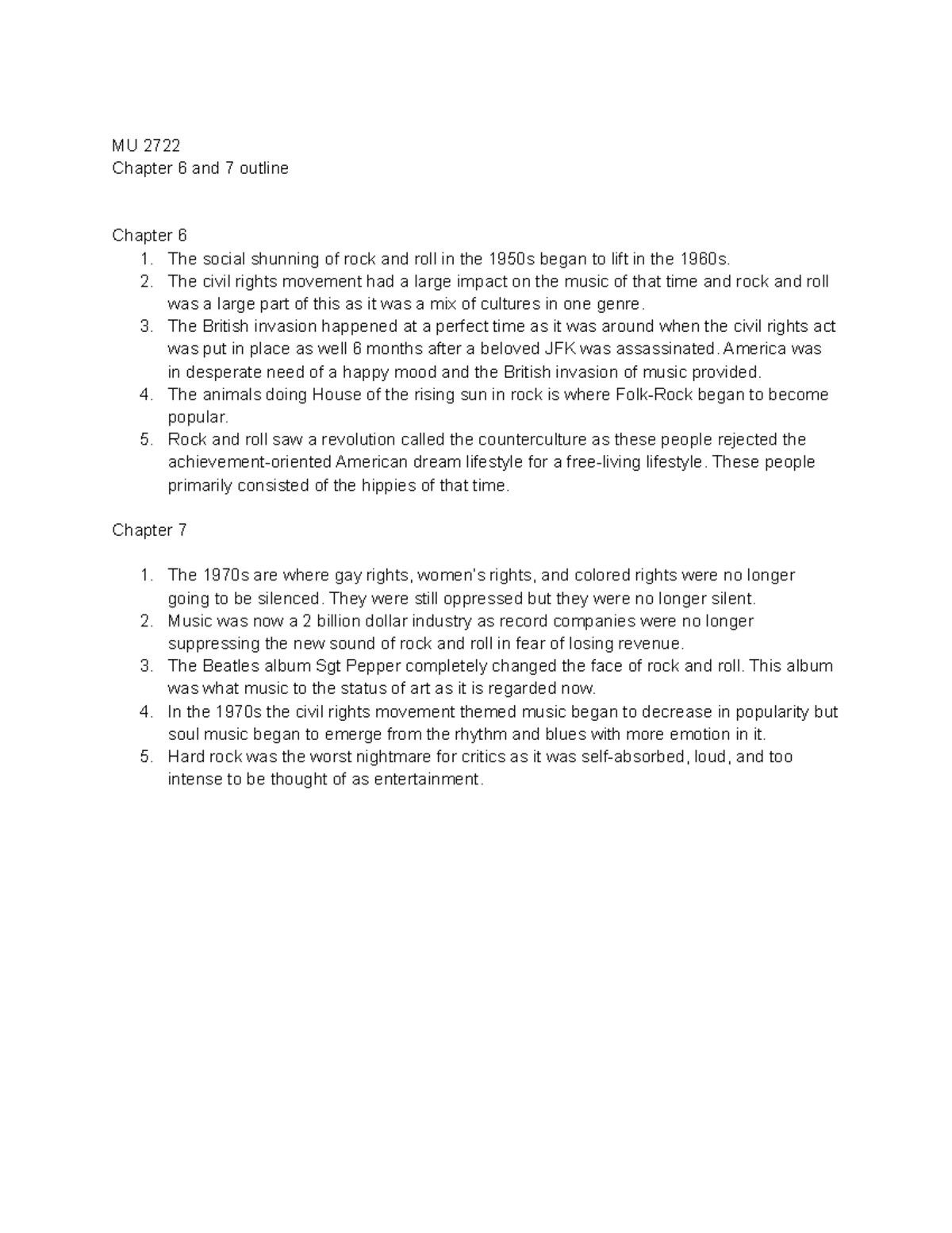 MU 2722 Chapter 6&7 - MU 2722 Chapter 6 and 7 outline Chapter 6 1. The ...
