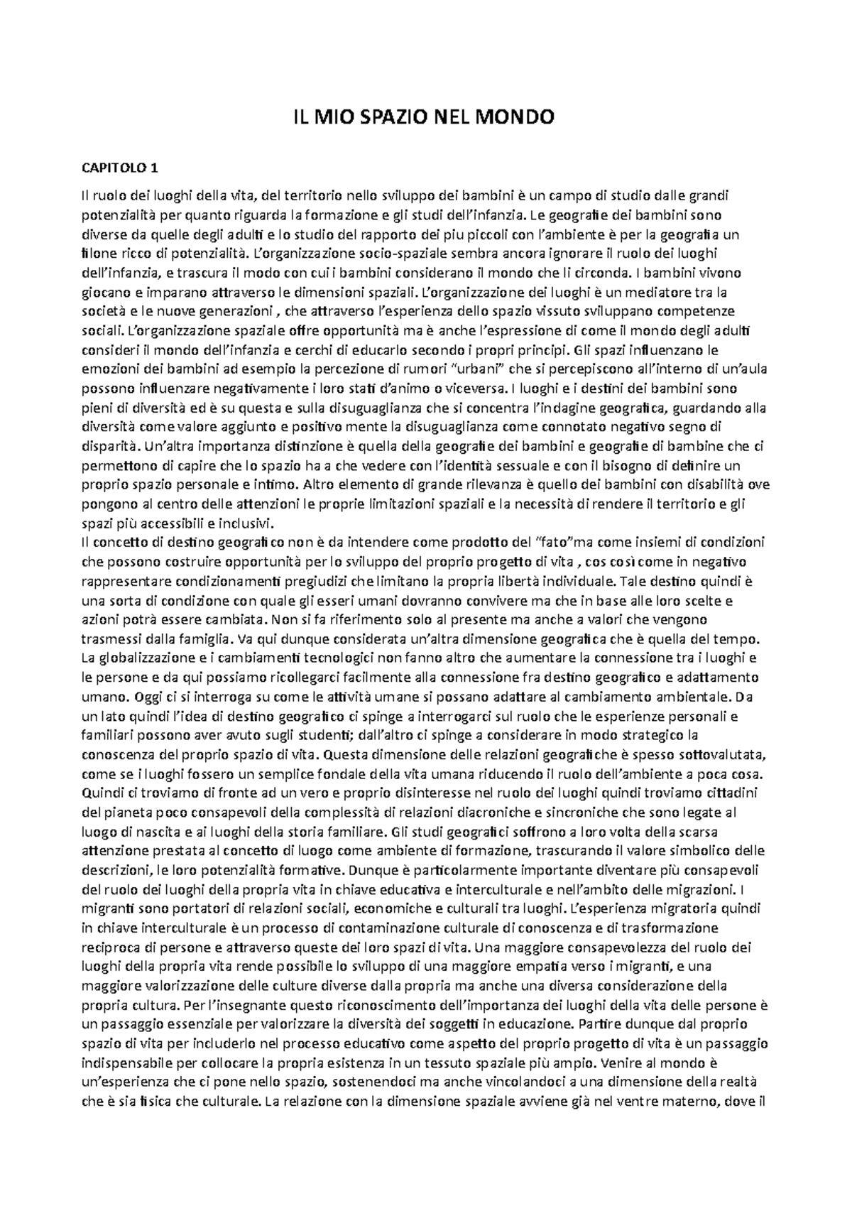 IL MIO Spazio NEL Mondo finito - IL MIO SPAZIO NEL MONDO CAPITOLO 1 Il ...