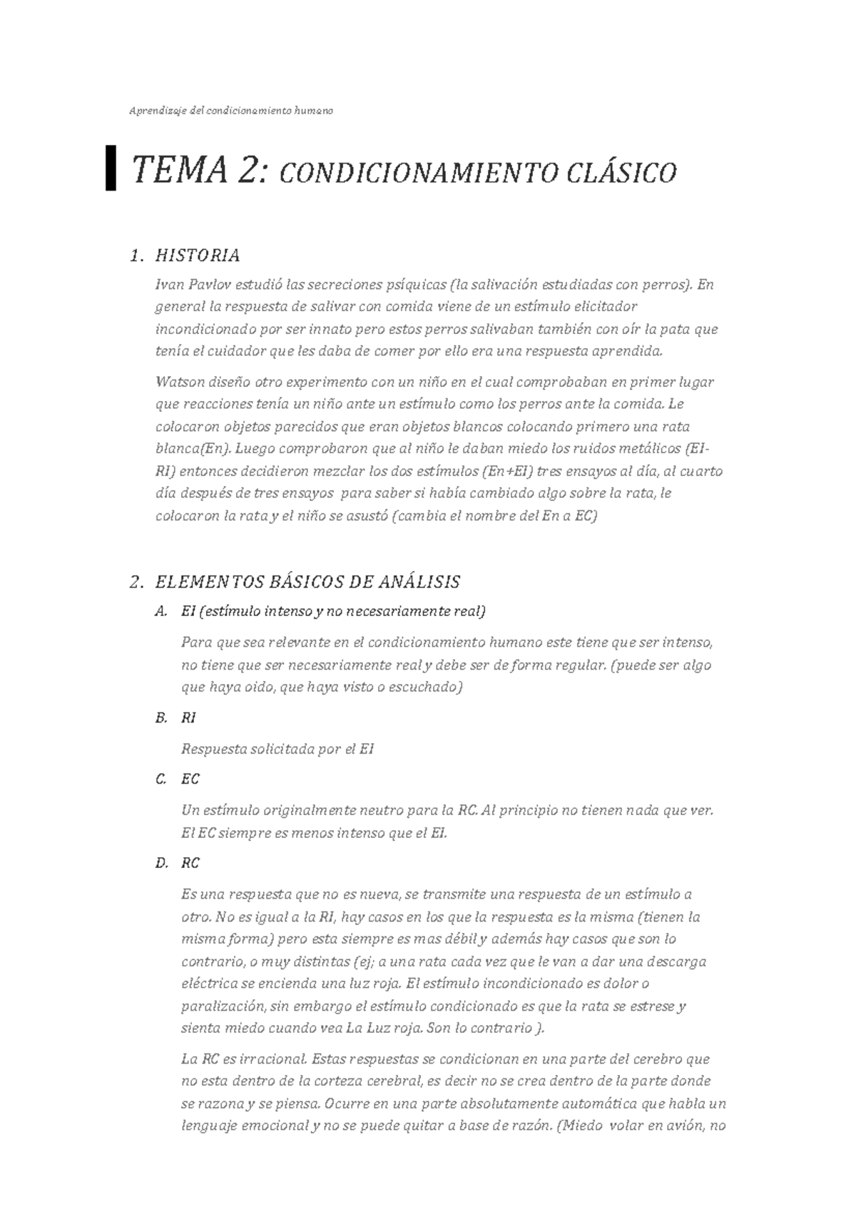 Tema 2: Condicionamiento Clásico - Aprendizaje del condicionamiento ...