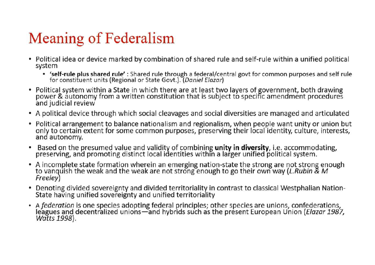 Federalism - Summary political science - Meaning of Federalism ...