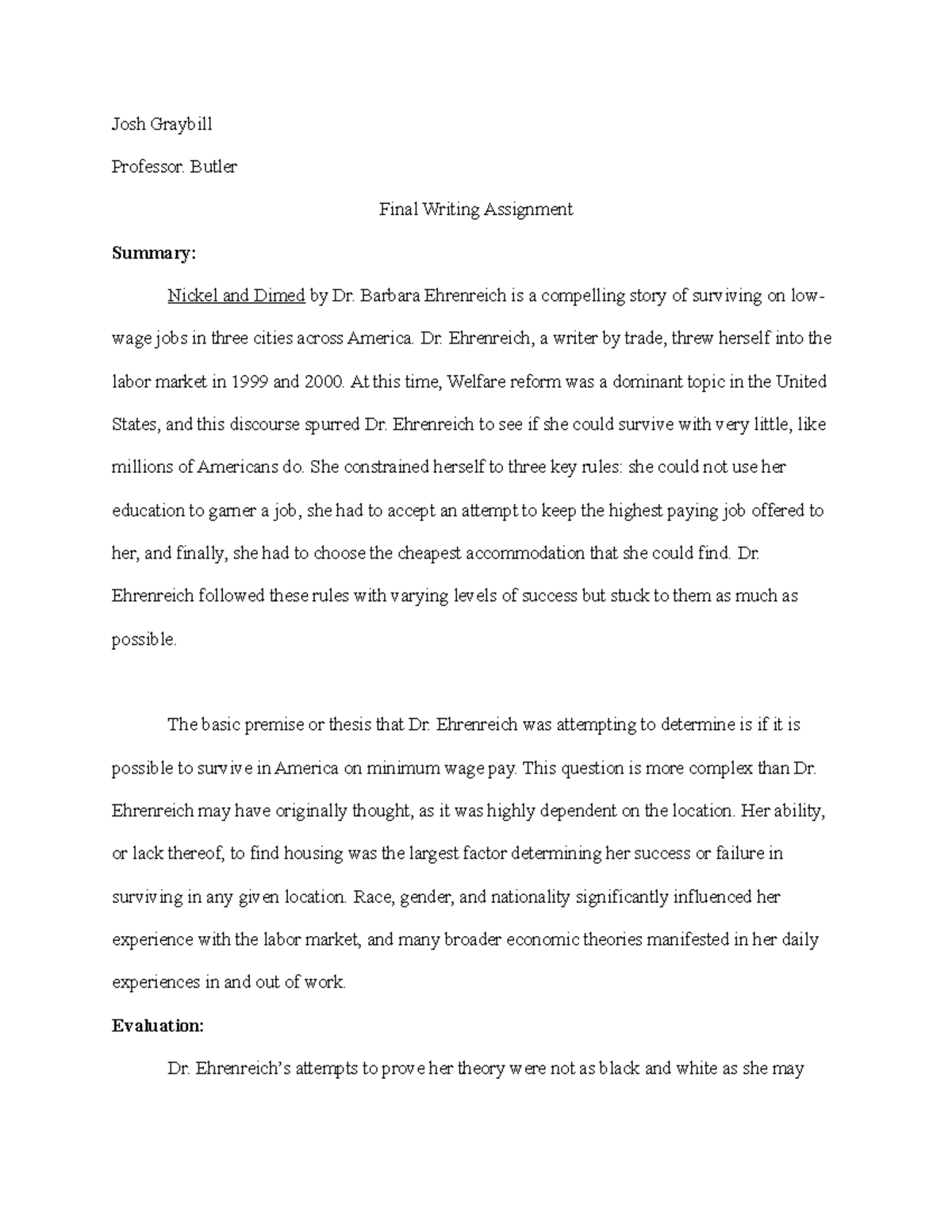 Women in the Workforce Final Exam Josh Graybill - Josh Graybill ...