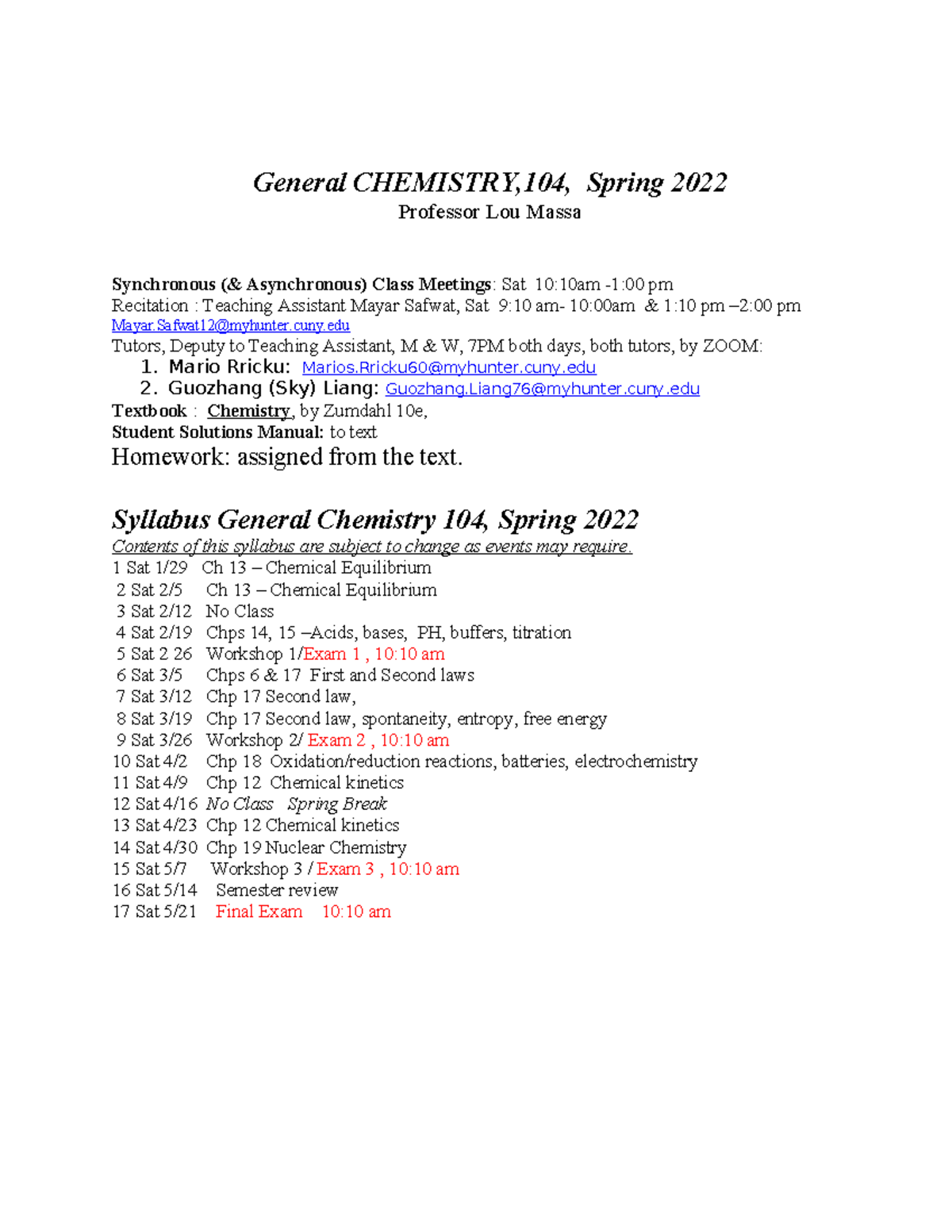 Syllabus chem 104 spg 2022 xx - General CHEMISTRY,104, Spring 2022 ...