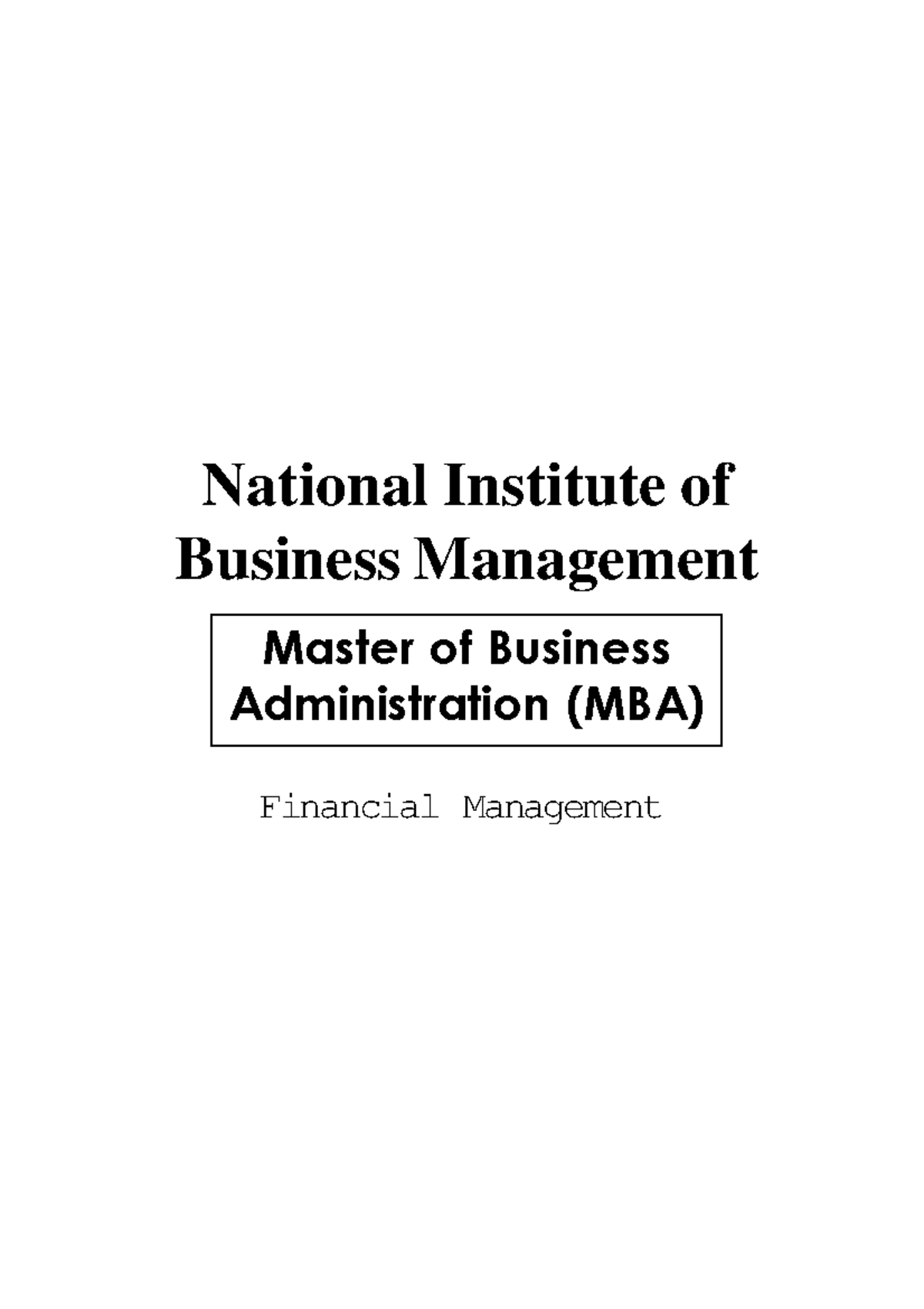 Financial Management - Lecture notes 1 - National Institute of Business ...