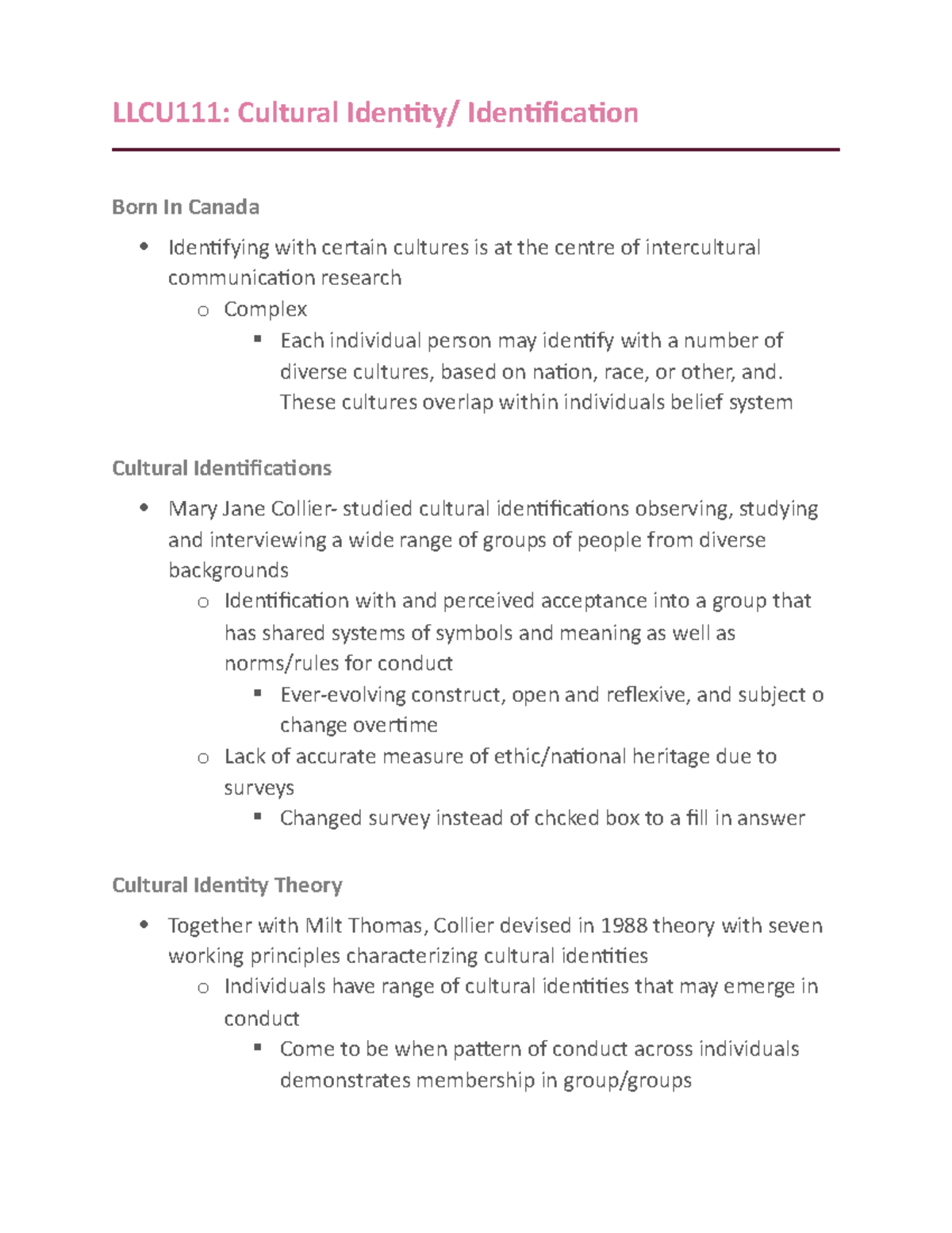 LLCU111- Week 5 (Identity) - LLCU111: Cultural Identity/ Identification ...