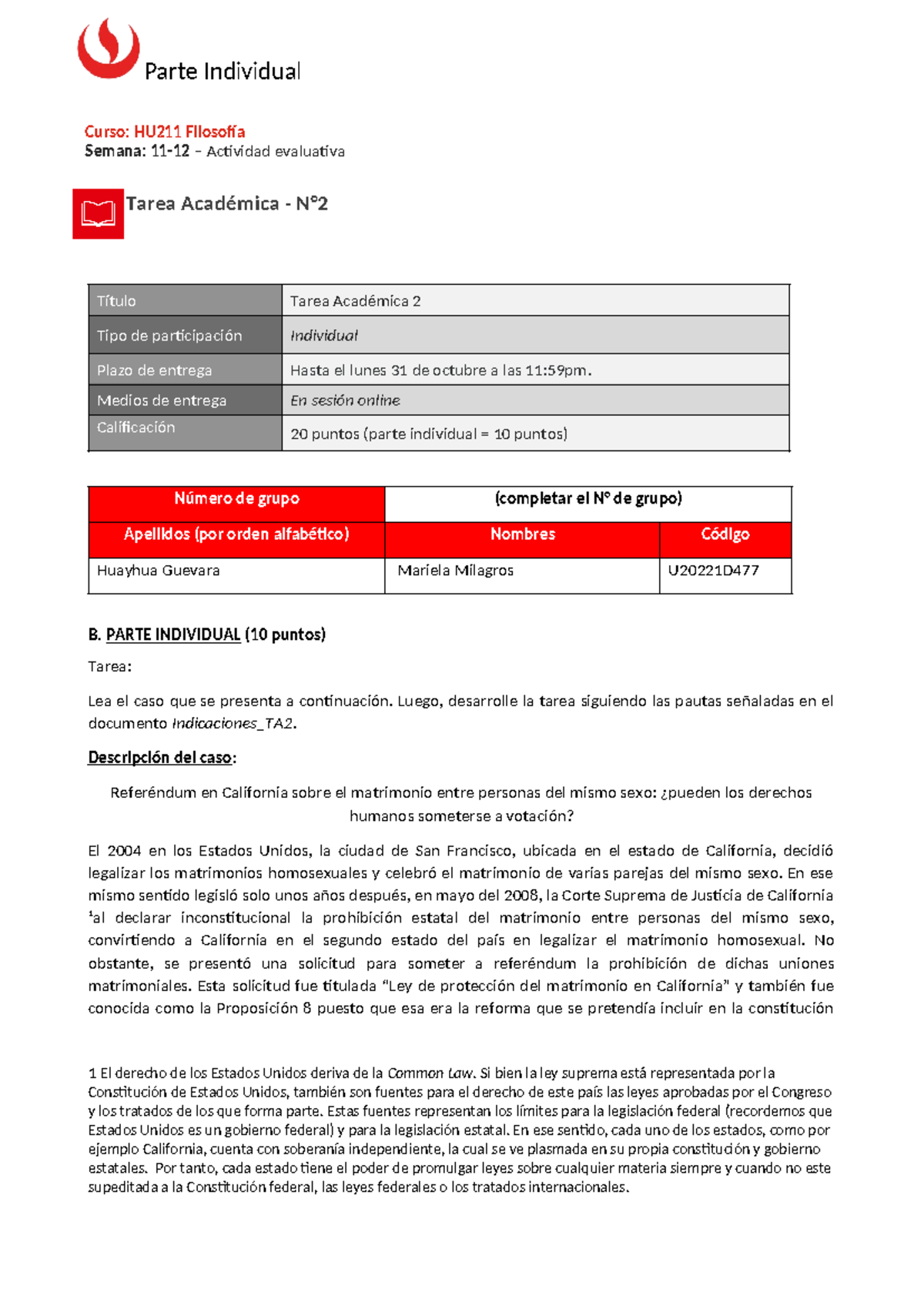 TA2 Huayhua Guevara Mariela - Título Tarea Académica 2 Tipo de participación Individual Plazo de ...