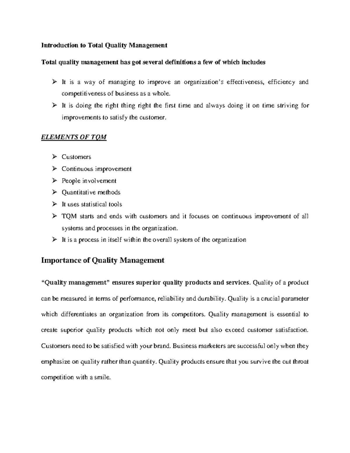 Lesson One Introduction to Total Quality Management - Introduction to ...