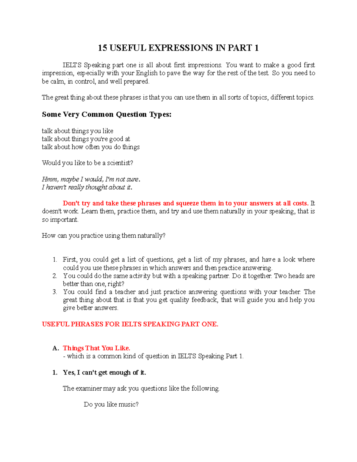 15 Useful Expressions IN PART 1 - 15 USEFUL EXPRESSIONS IN PART 1 IELTS ...