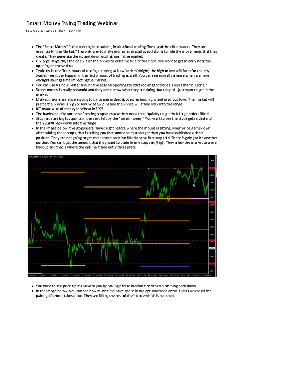 Inner Circle Trader - Smart Money Swing Trading Webinar - The "Smart Money" is the banking - Studocu