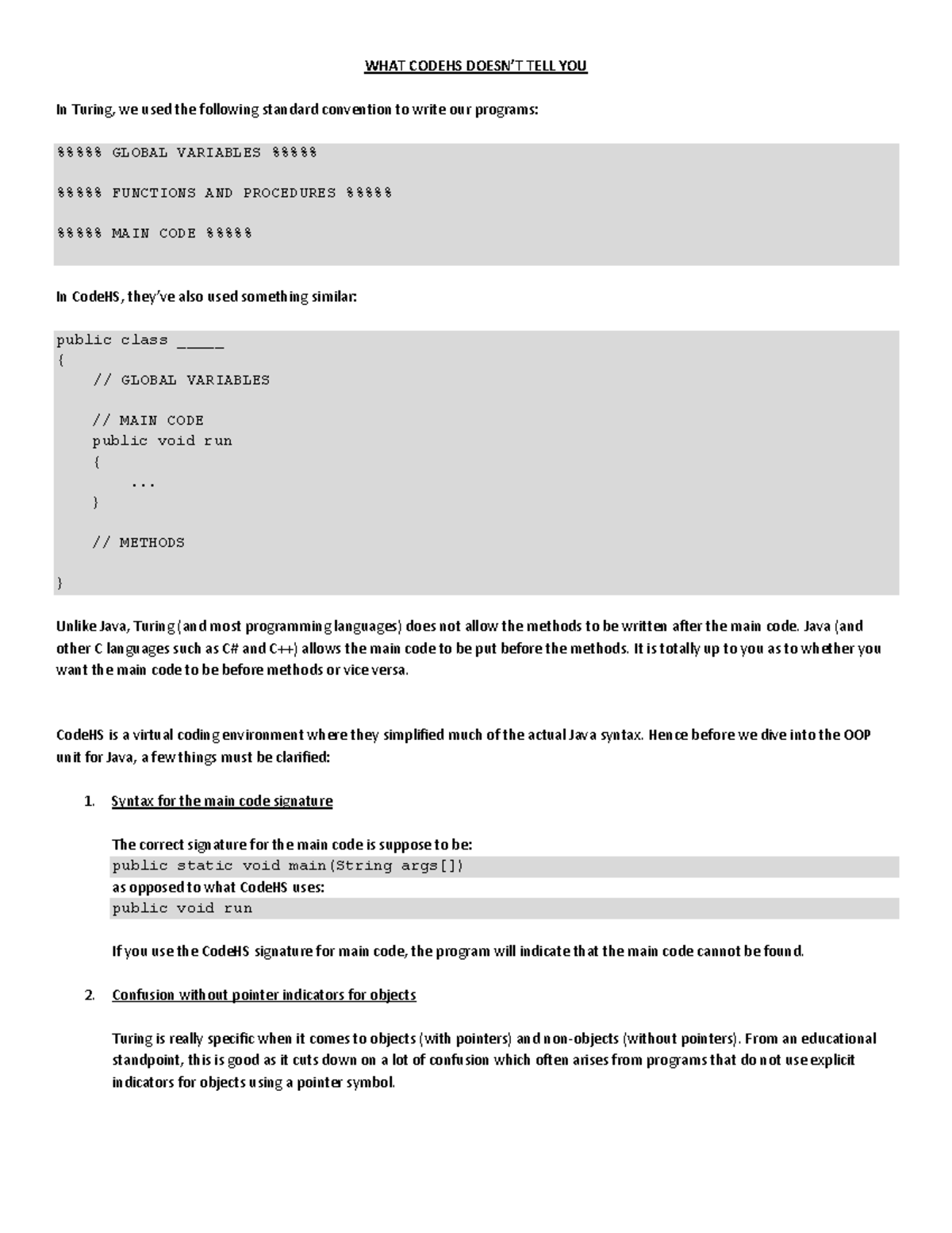 Lesson 1 What Code HS Doesn t Tell You WHAT CODEHS DOESN T TELL YOU