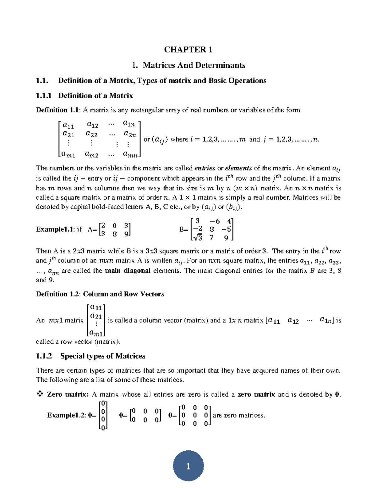 Applied Mathematics I module (Final) - CHAPTER 1 1. Matrices And ...