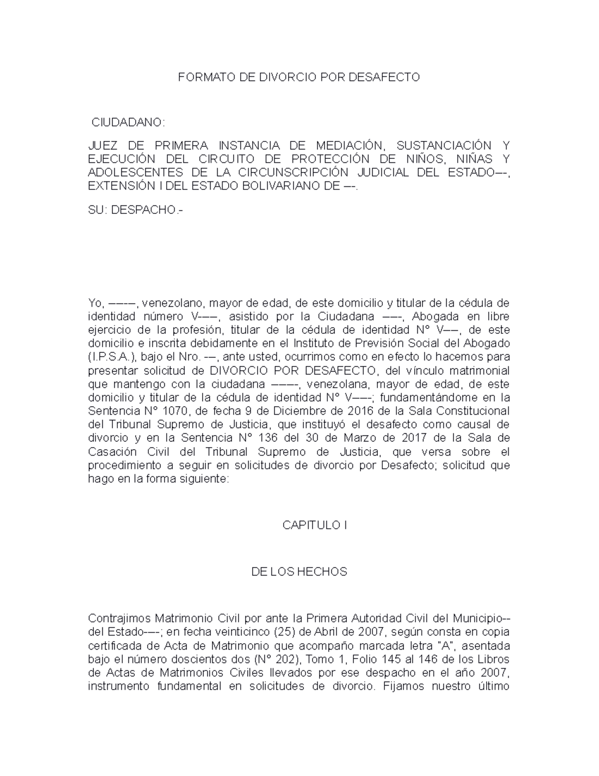Divorcio POR Desafecto - FORMATO DE DIVORCIO POR DESAFECTO CIUDADANO ...