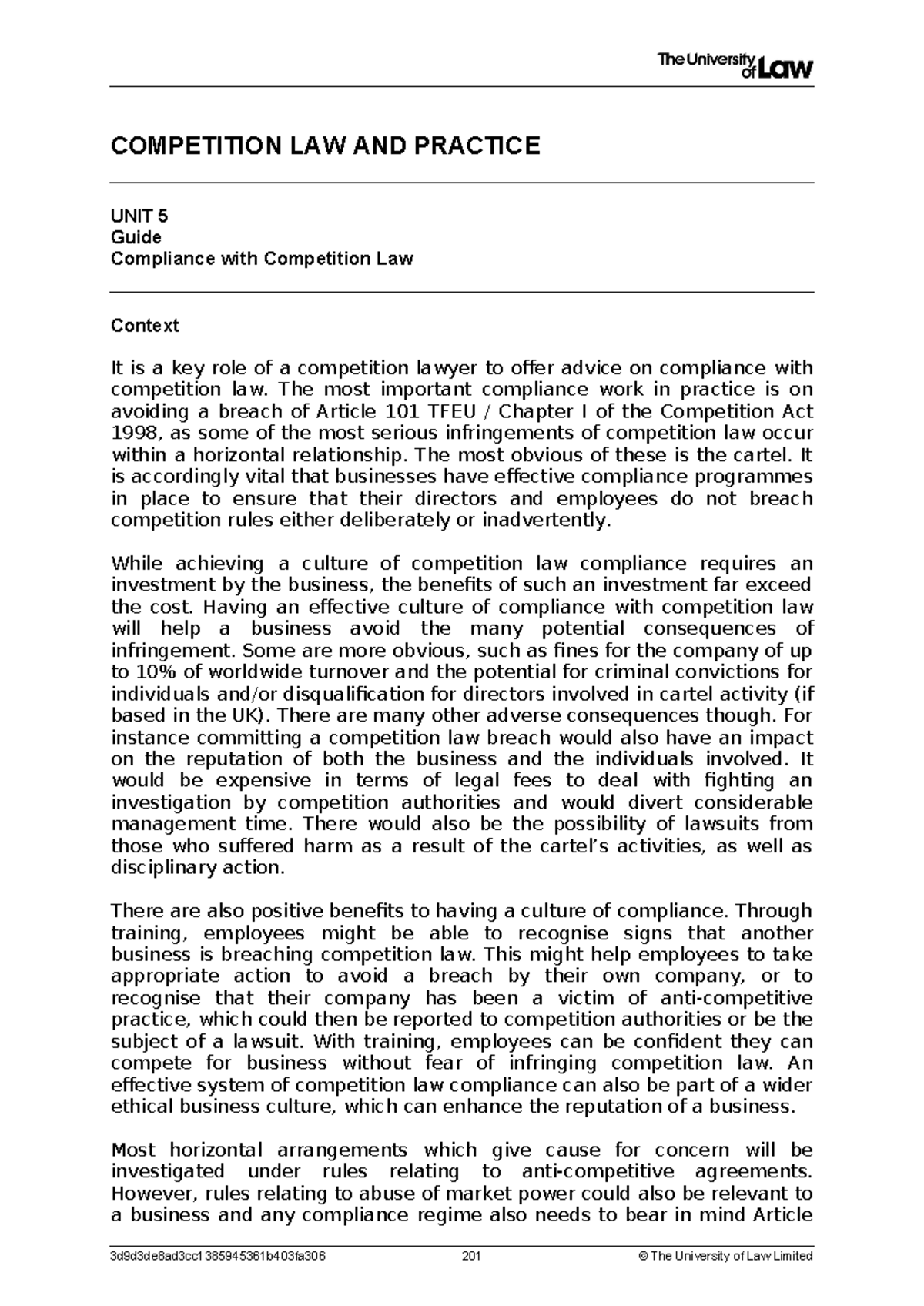 5 Compliance with Competition Law - COMPETITION LAW AND PRACTICE UNIT 5 ...