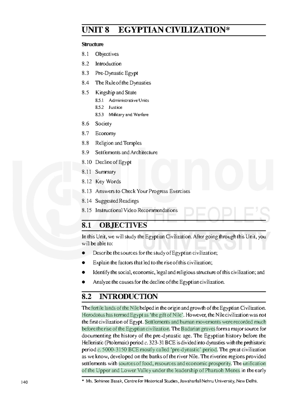 Egypt - UNIT 8 EGYPTIAN CIVILIZATION* Structure 8 Objectives 8 Introduction 8 Pre-Dynastic Egypt ...