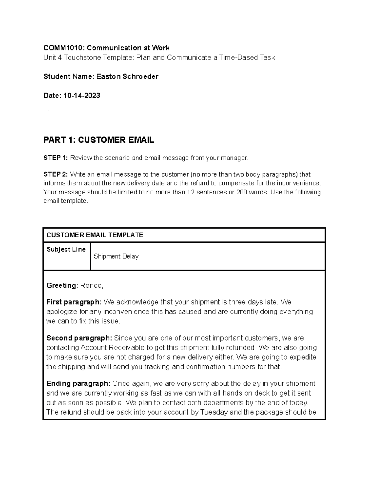Template for Unit 4 Touchstone - Communication at Work - COMM1010 ...