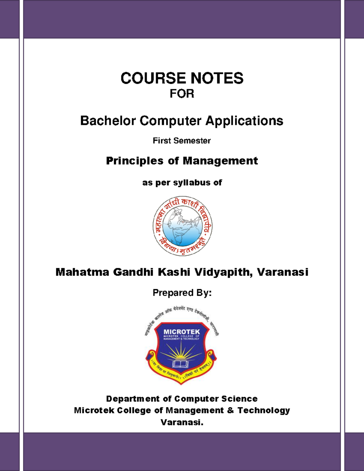 BCA, BBA, BCOM-Principals of Management - COURSE NOTES FOR Bachelor ...