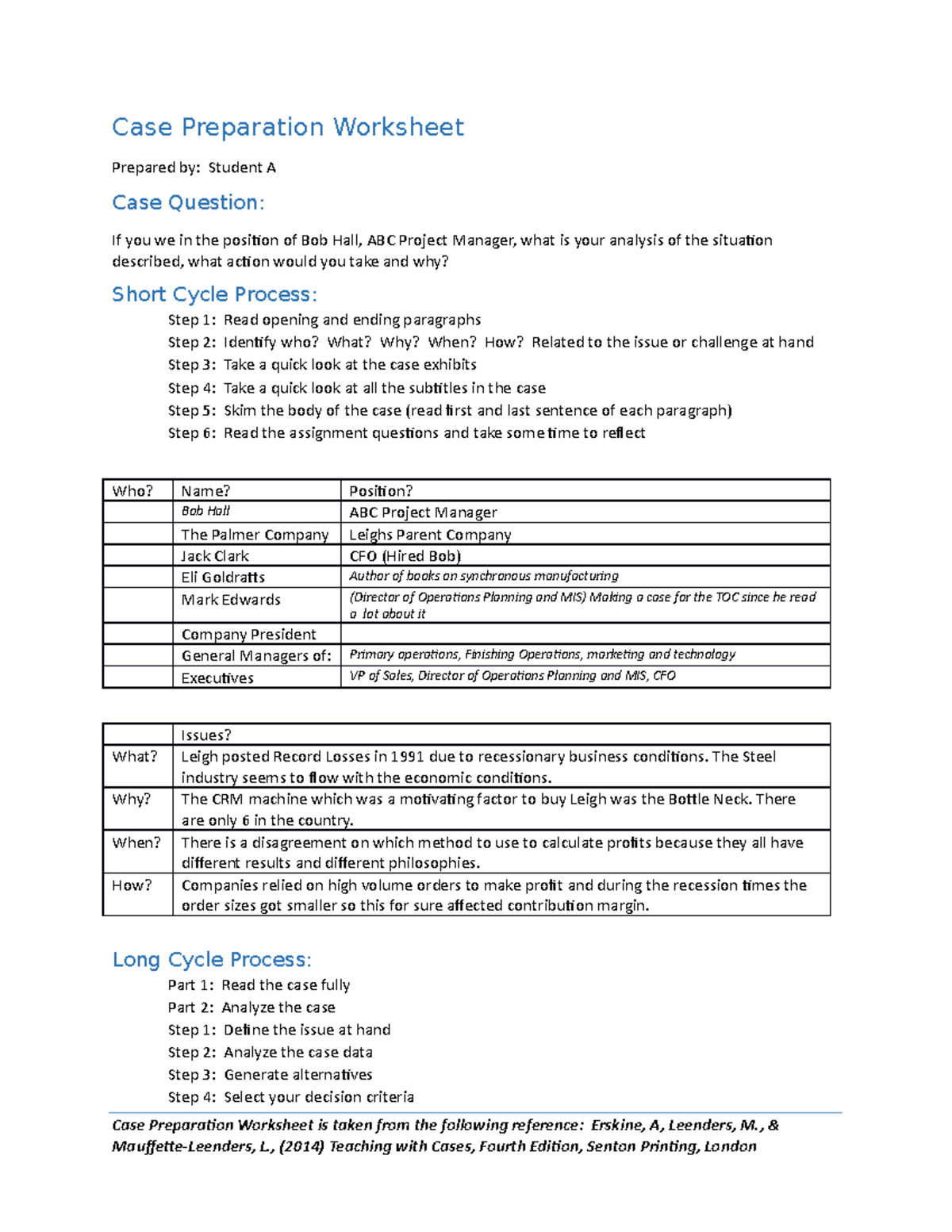 Case Preparation Worksheet Sample 2017 - Case Preparation Worksheet ...