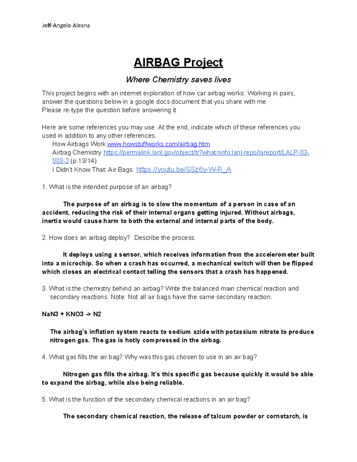 Airbag Project - Essay - Jeff-Angelo Alesna AIRBAG Project Where ...