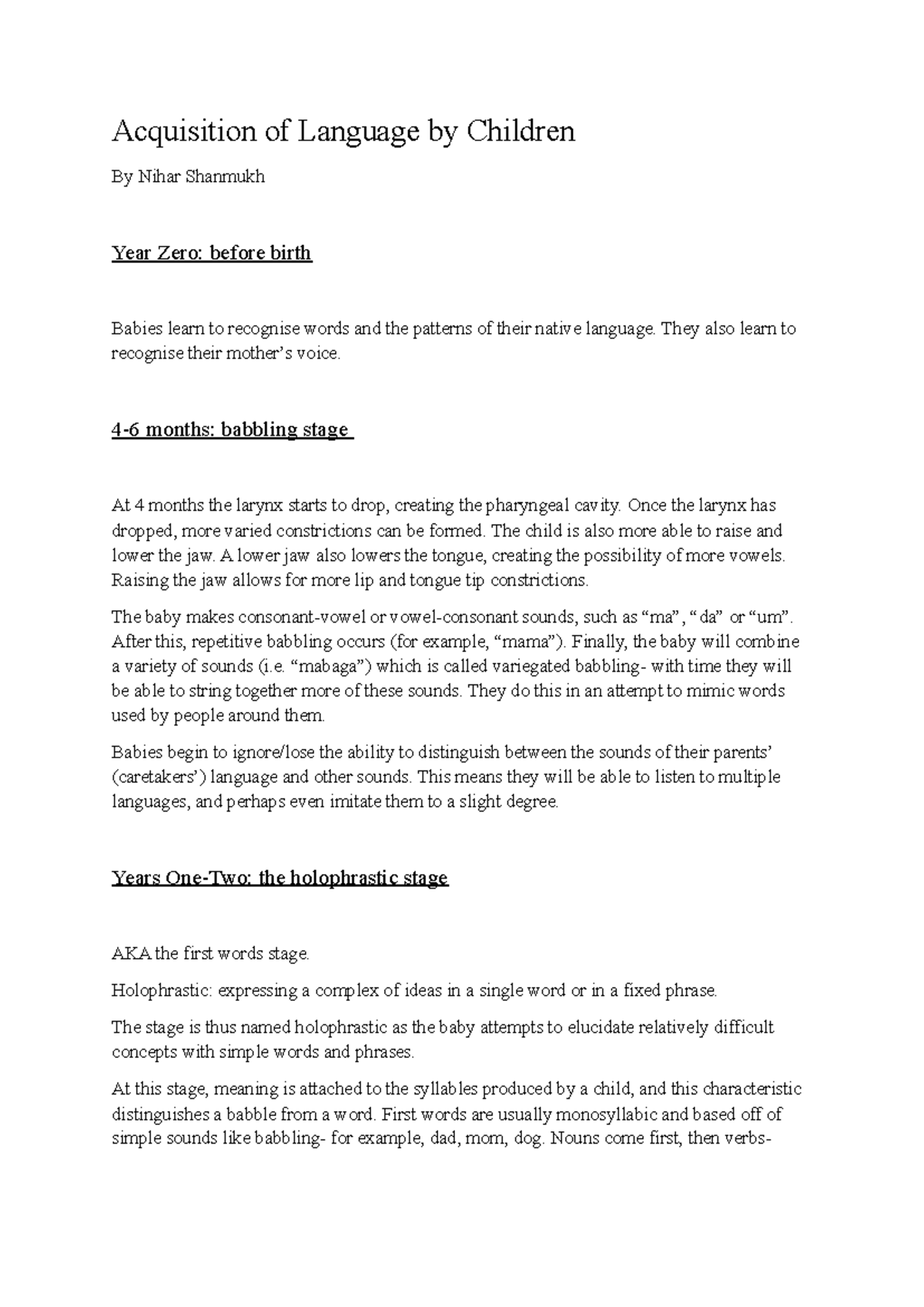 Child Language Development Overview - Acquisition of Language by ...