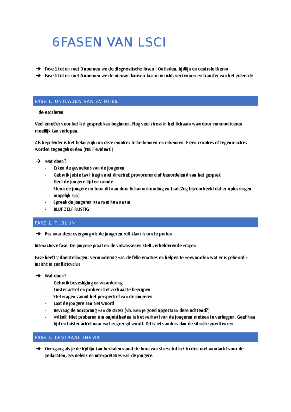 Fasen lsci gesprek - 6FASEN VAN LSCI Fase 1 tot en met 3 noemen we de ...