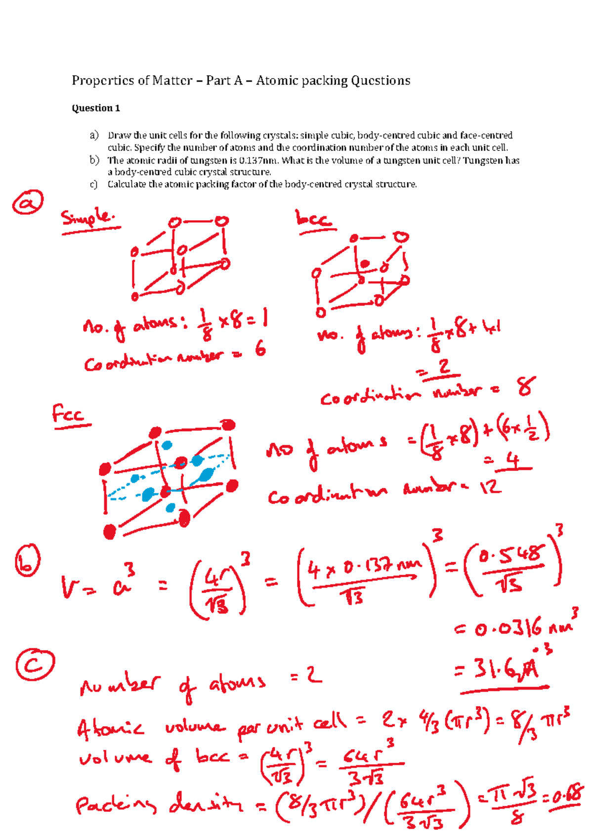 Atomic packing answers copy - Properties of Matter – Part A – Atomic ...