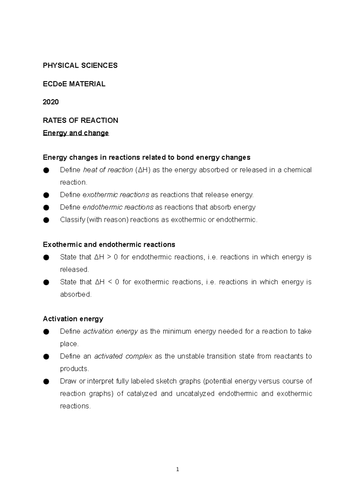 Physical Sciences Grade 12 Reaction Rates 1 - PHYSICAL SCIENCES ECDoE ...