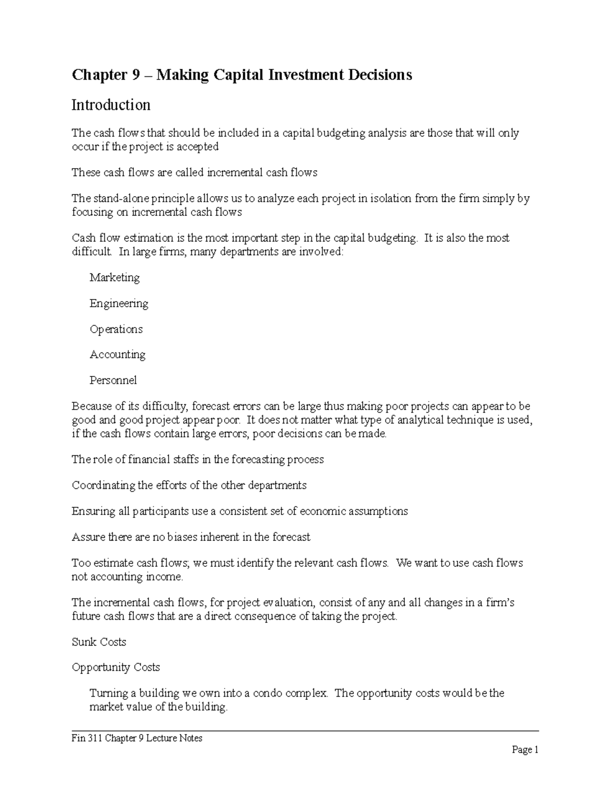 Fin 311 Chapter 09 Making Capital Investment Decisions - Chapter 9 ...
